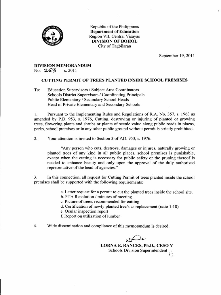 Guidelines for Cutting Trees Planted Inside School Premises | PDF