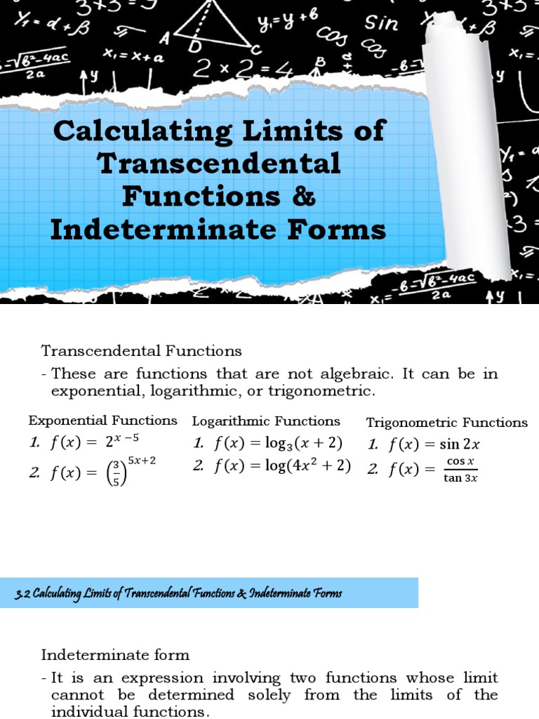 3.2 Calculating Limits of Transcendental Functions and Indeterminate ...