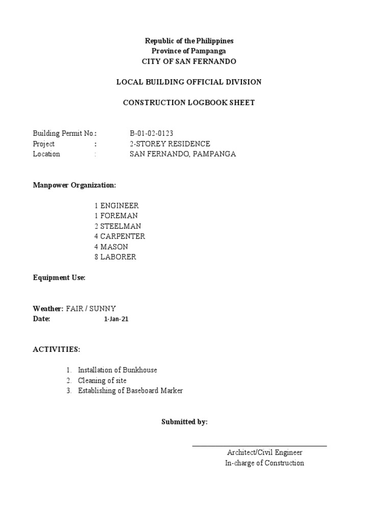 Republic of The Philippines Province of Pampanga City of San Fernando Local Building Official ...