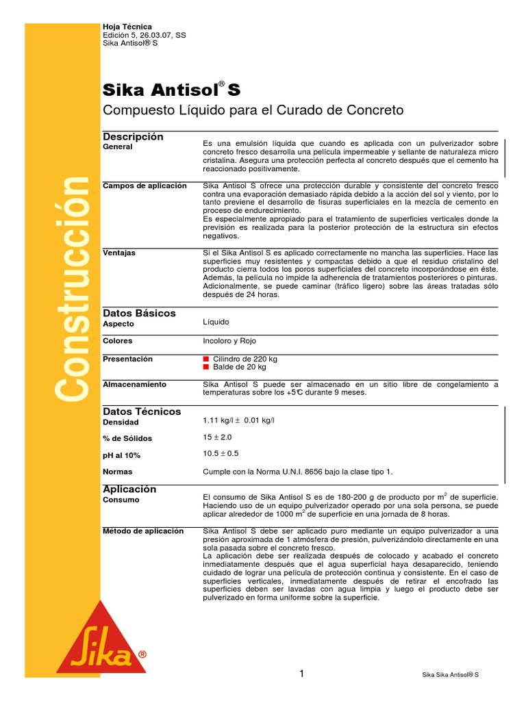 HT - Sika Antisol S | PDF | Hormigón | Agua