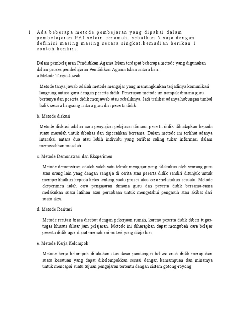 Metode Pembelajaran PAI dan Problematika | PDF | Karier & Perkembangan