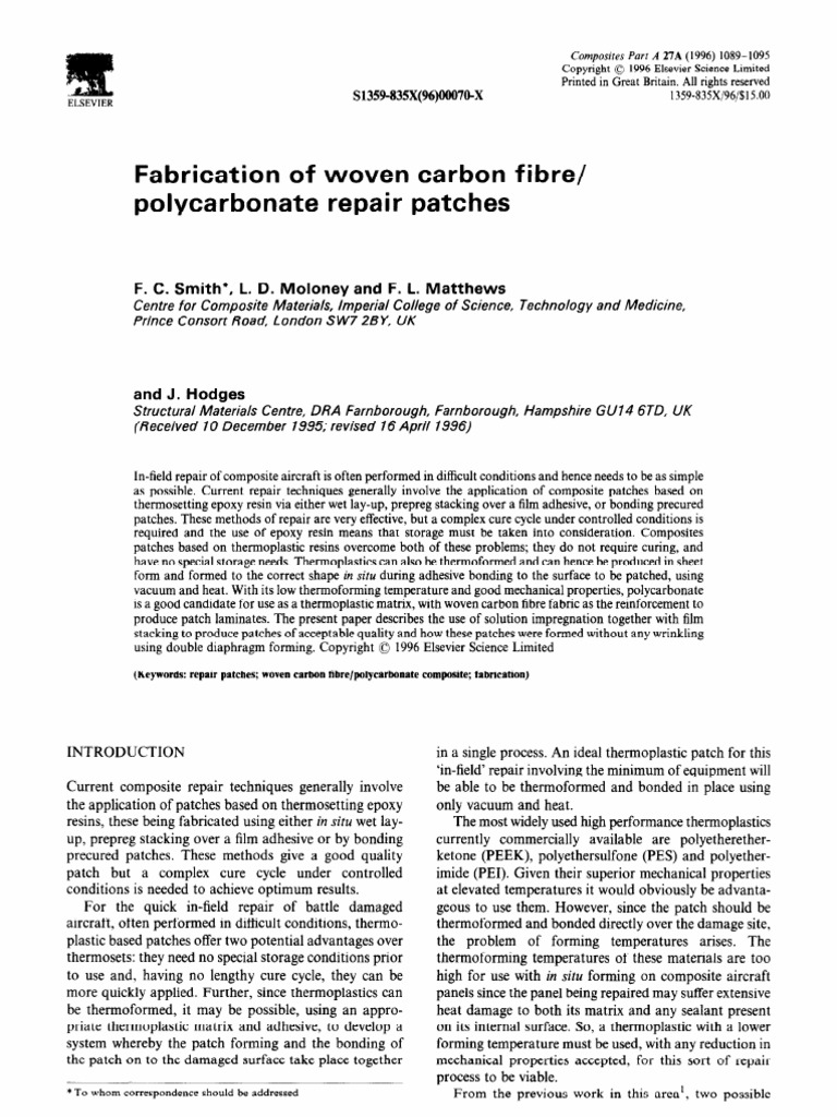 Fabrication of Woven Carbon Fibrepolycarbonate Repair Patches 1996 ...