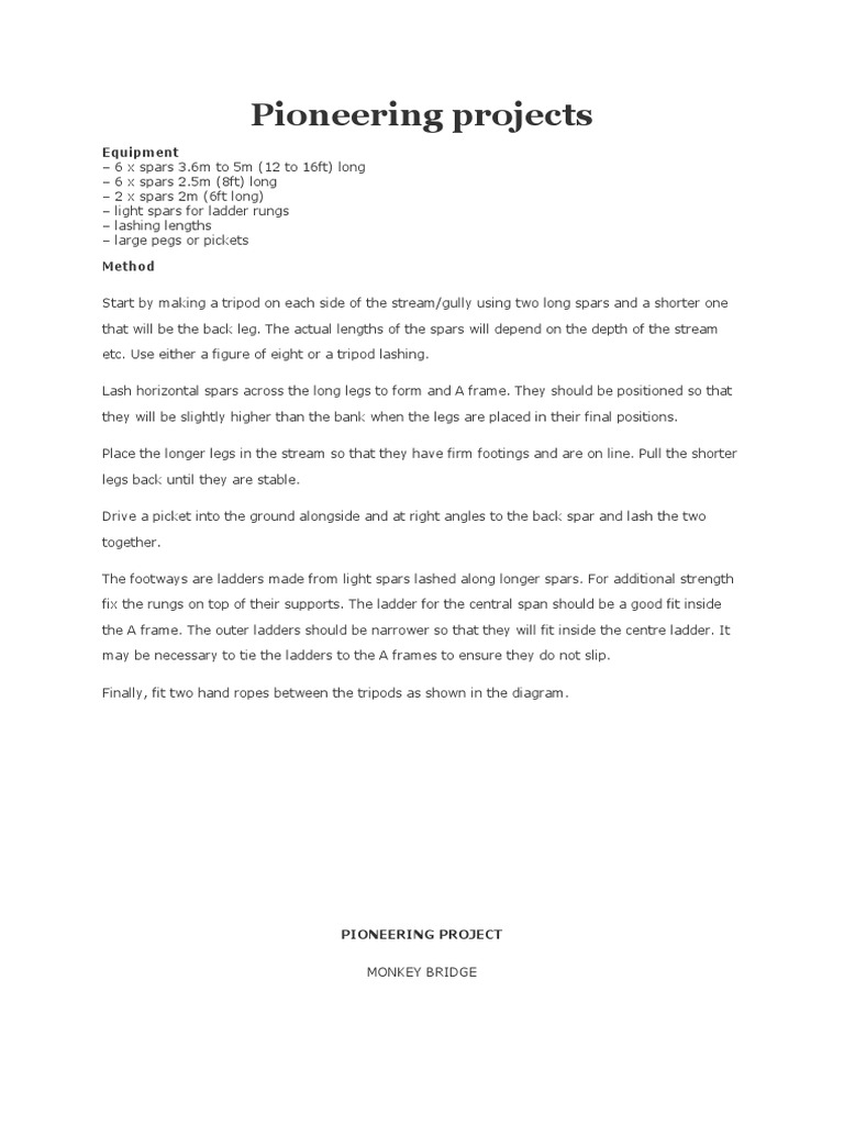 Pioneering Projects: Equipment | PDF | Rope | Ladder