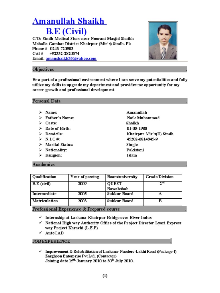Civil Engineer Resume of Amanullah Shaikh | PDF | Technology & Engineering