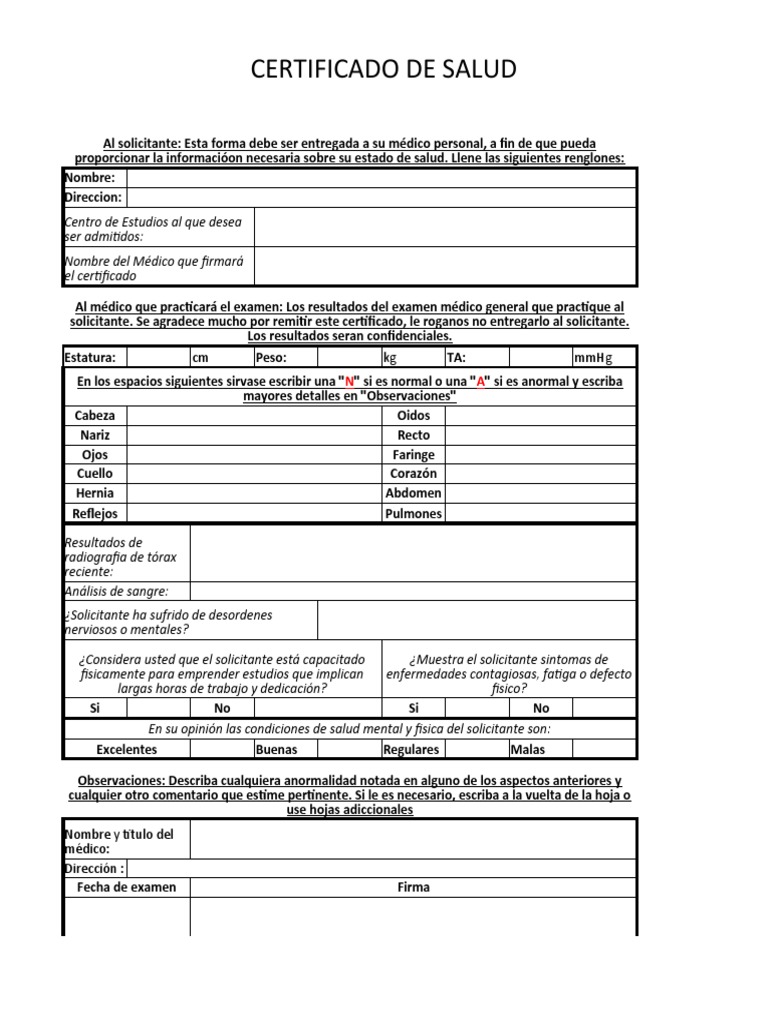 Certificado de Salud | PDF