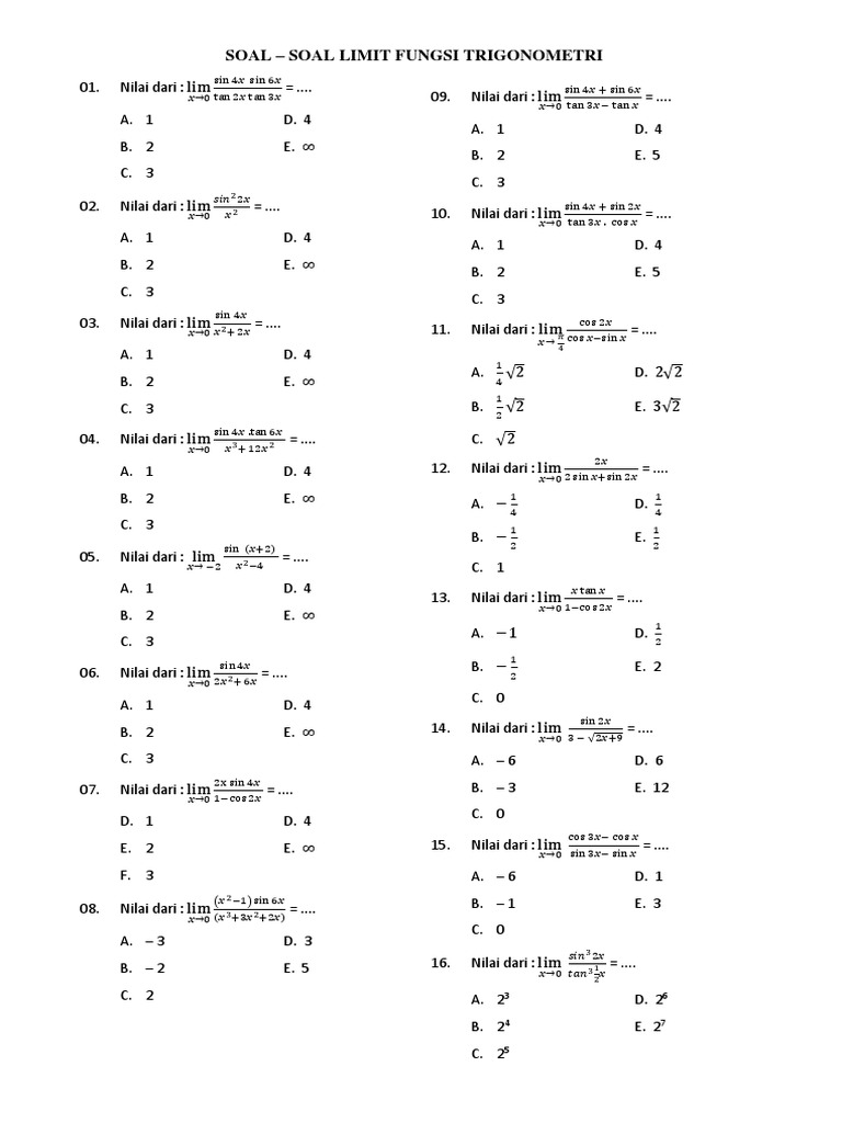 Soal Limit Fungsi Trigonometri | PDF