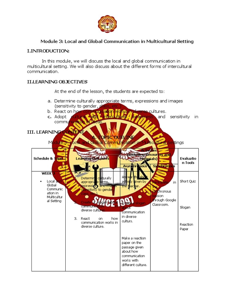 Module 3: Local and Global Communication in Multicultural Setting | PDF ...