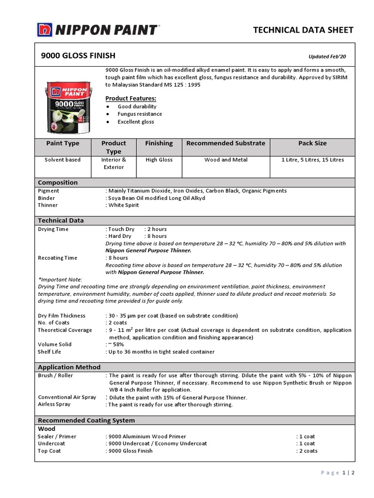 9000 Gloss Finish: Technical Data Sheet | PDF | Paint | Building ...