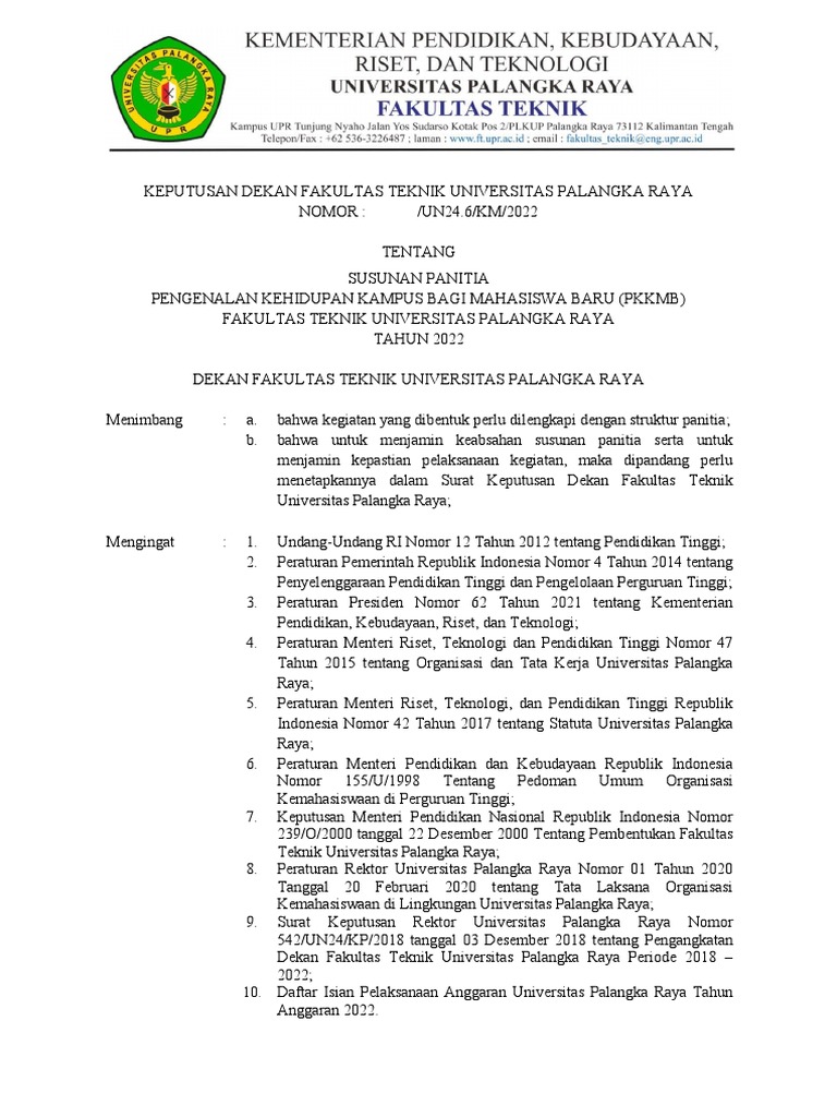 SK Panitia PKKMB FT UPR Tahun 2022 - RV 05 | PDF