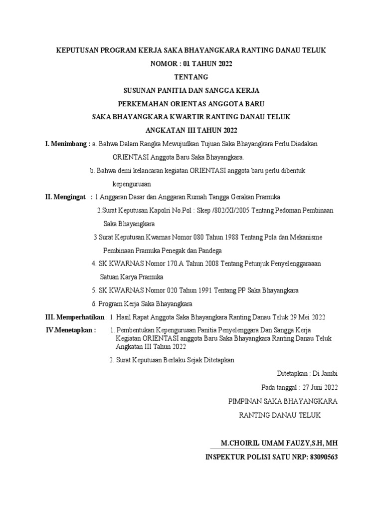 Program Kerja Saka Bhayangkara 2022 | PDF
