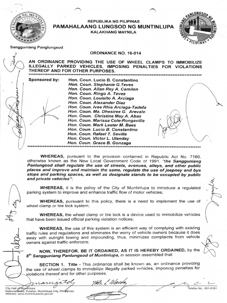 Muntinlupa Wheel Clamping Ordinance | PDF | Vehicles | Transport