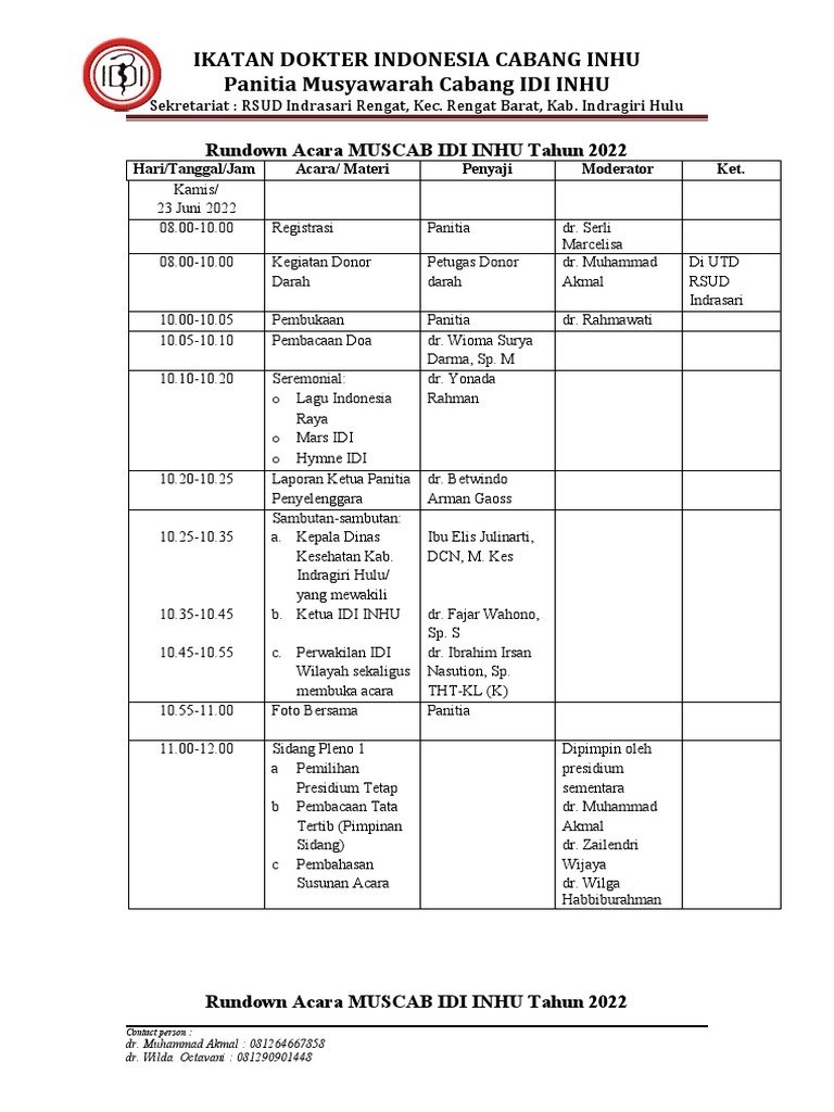 Rundown Acara Muscab IDI | PDF