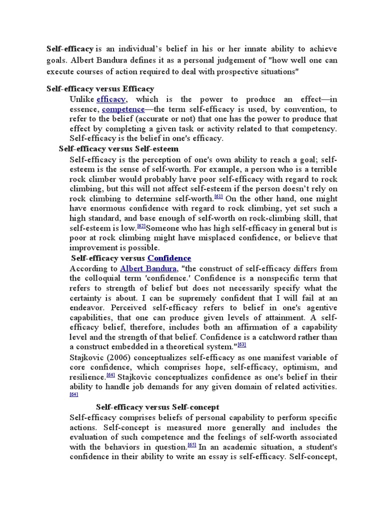 Understanding Self-Efficacy Concepts | PDF | Self Efficacy | Self Esteem