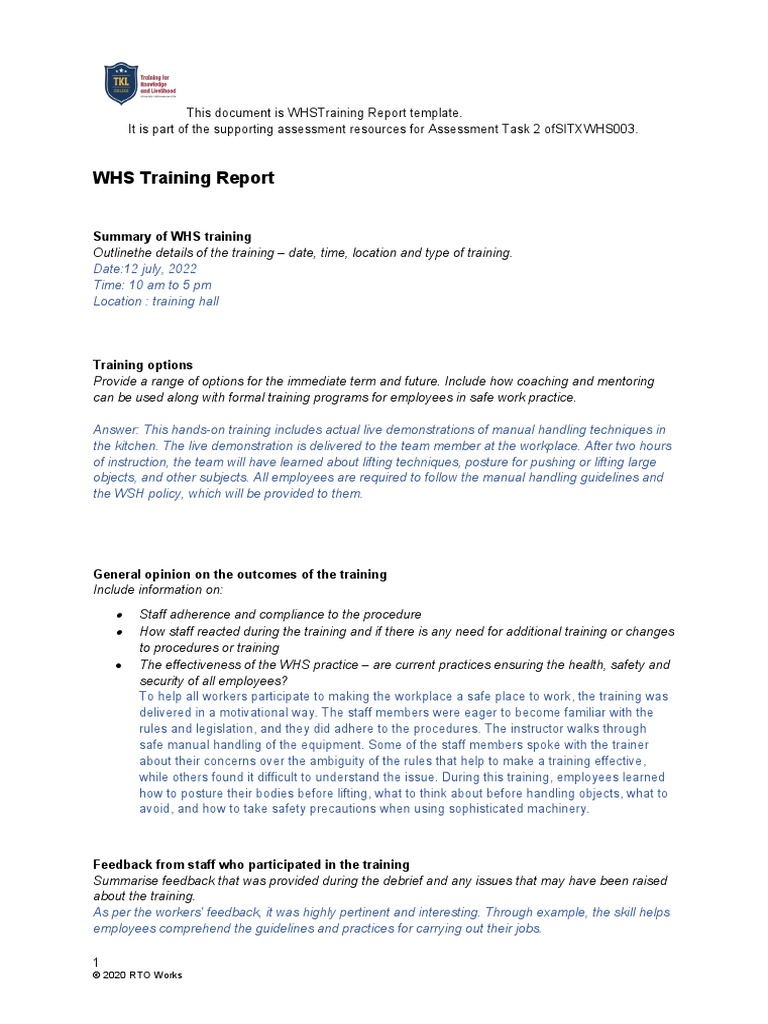 WHS Training Report Template | PDF | Employment | Workplace