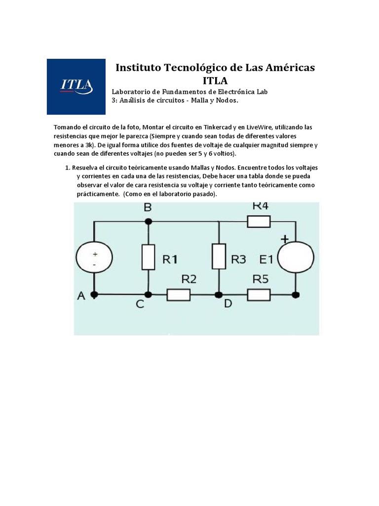 PR Ctica 3 Lab 3 An Lisis de Circuitos Malla y Nodos PDF | Descargar gratis PDF | Resistencia ...