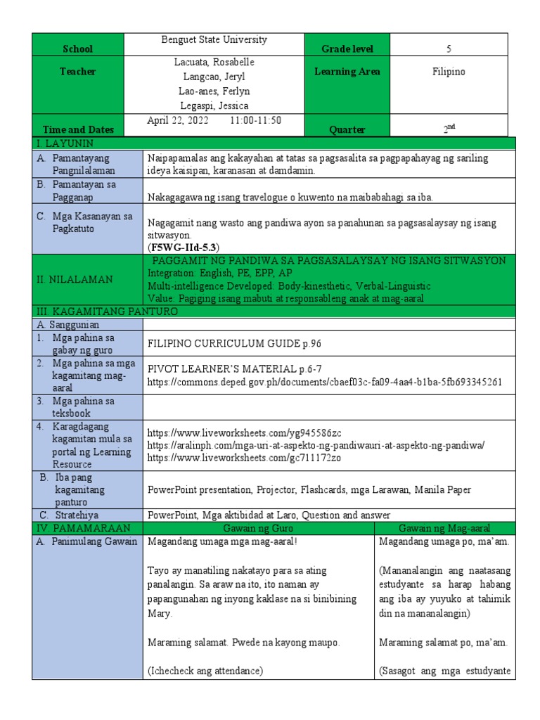 Finals - Sample Lesson Plan (Student Output) | PDF