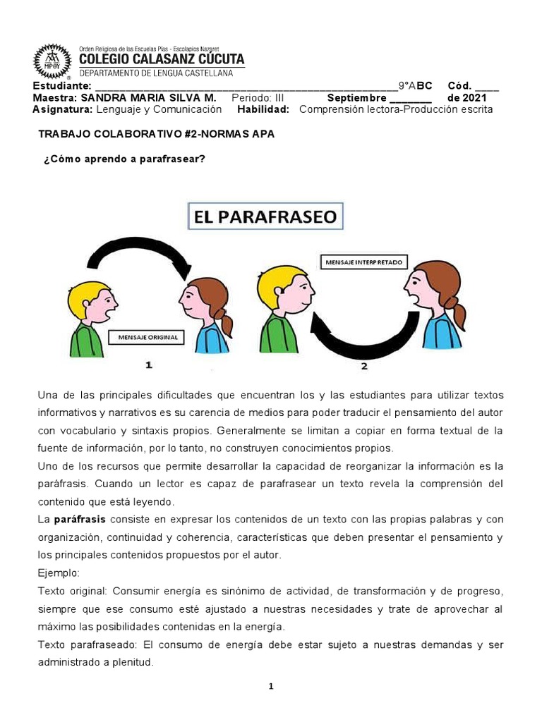 Trabajo #2-Cómo Parafrasear Normas Apa-Novenogrado.2021 | PDF ...