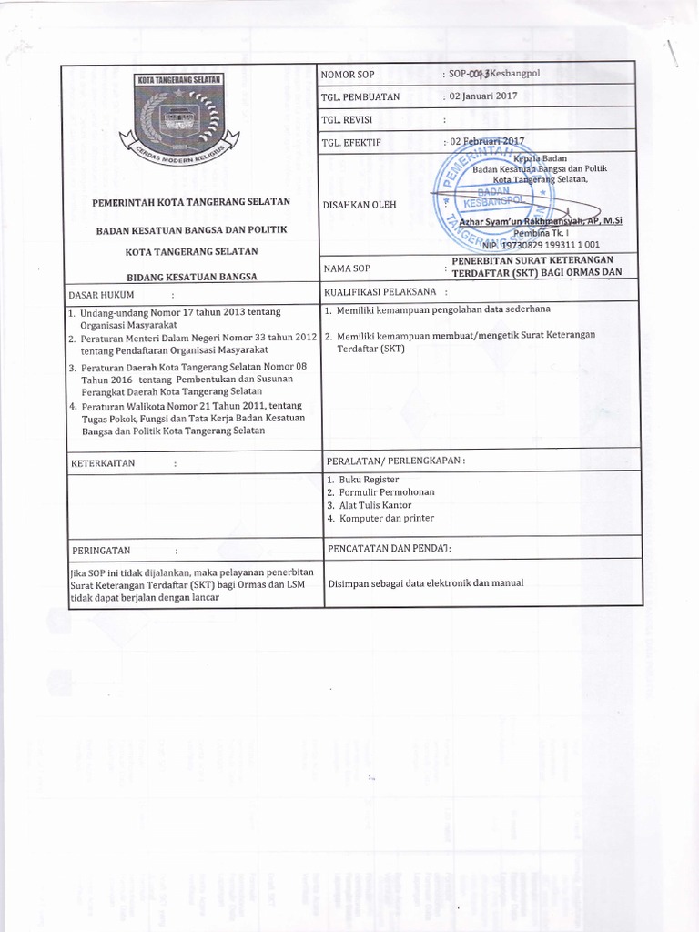 Sop Penerbitan SKT Ormas | PDF