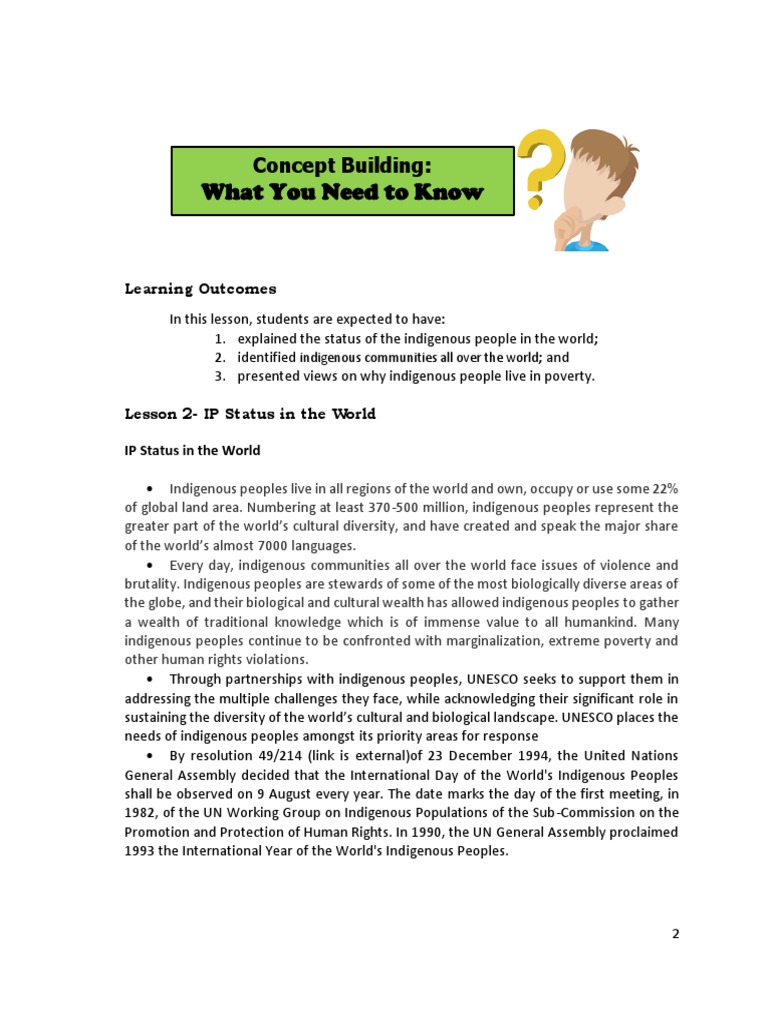 Lesson 2 INDIGENOUS PEOPLE STATUS AROUND THE WORLD | PDF | Indigenous ...