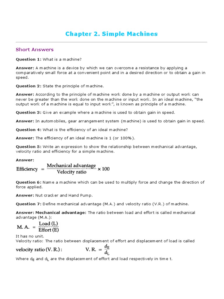 Chapter 2. Simple Machines: Short Answers | PDF | Lever | Machines