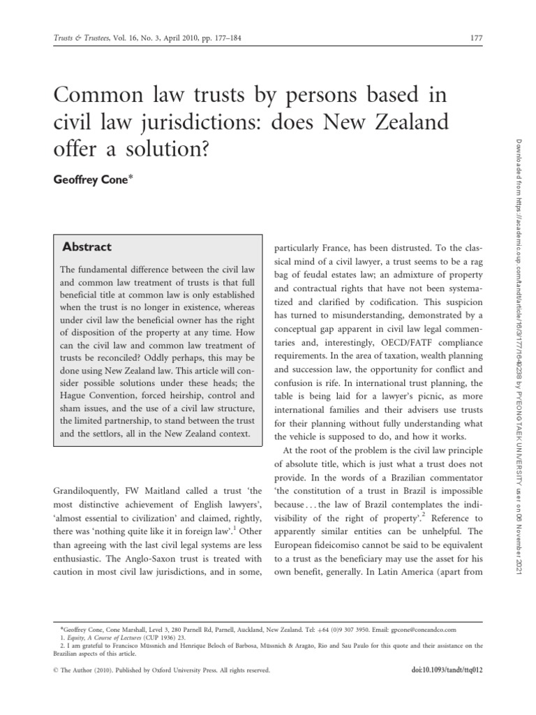 Common Law Trusts by Persons Based in Civil Law Jurisdictions: Does New ...