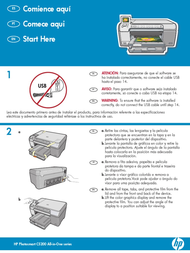 Atención:: HP Photosmart C5200 All-in-One Series | PDF | Computadora de ...