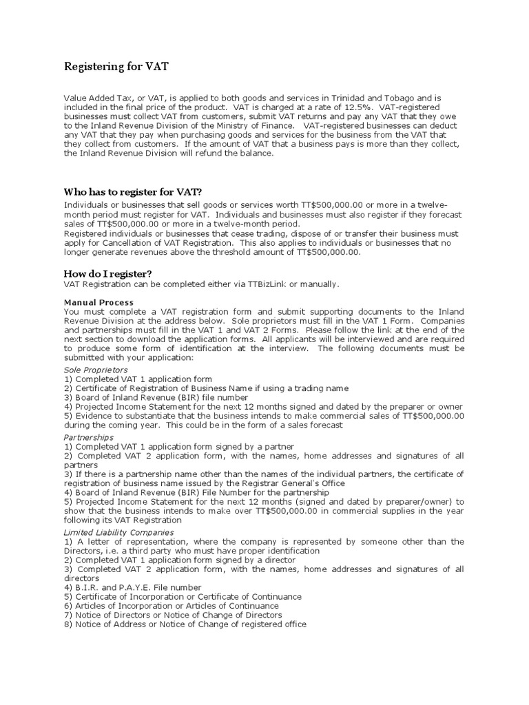 Register for VAT in Trinidad and Tobago in 4 easy steps | PDF | Value ...