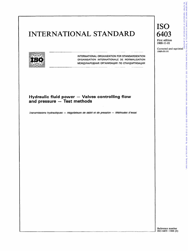International Standard IS0: Hydraulic Fluid Power - Valves Controlling ...