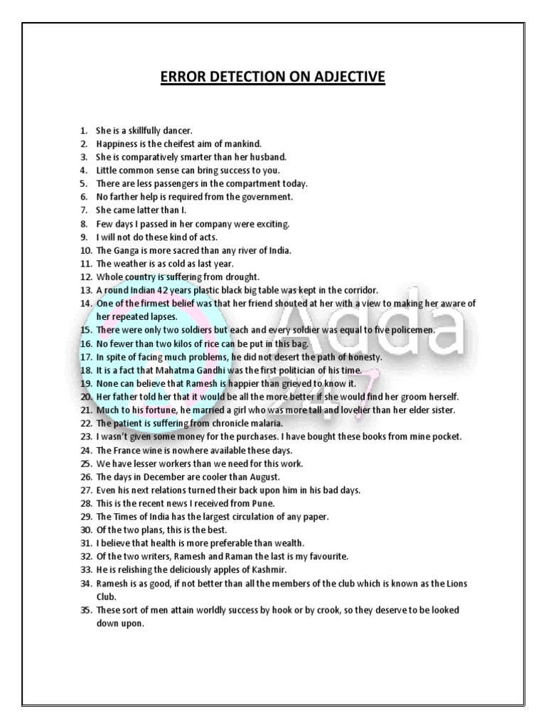 ERROR DETECTION ON ADJECTIVE Complete | PDF