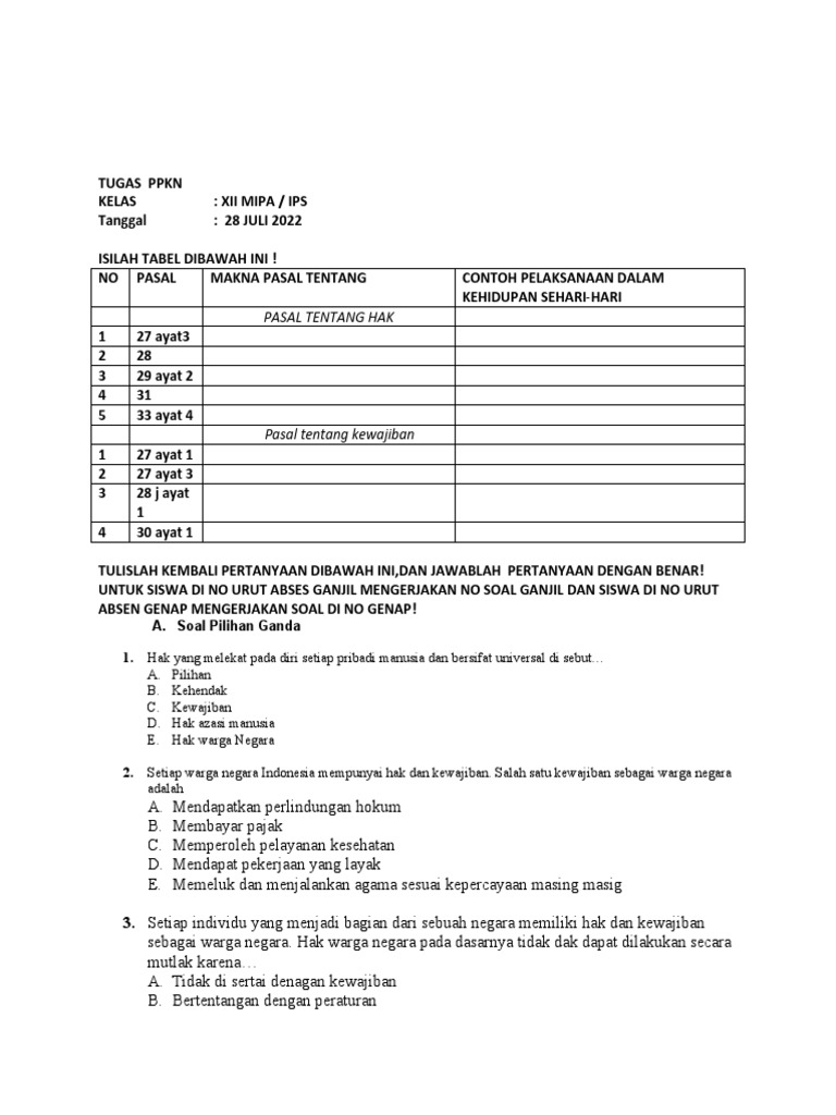 Tugas Latihan PPKN Kls 12 Ganjil 2022 | PDF