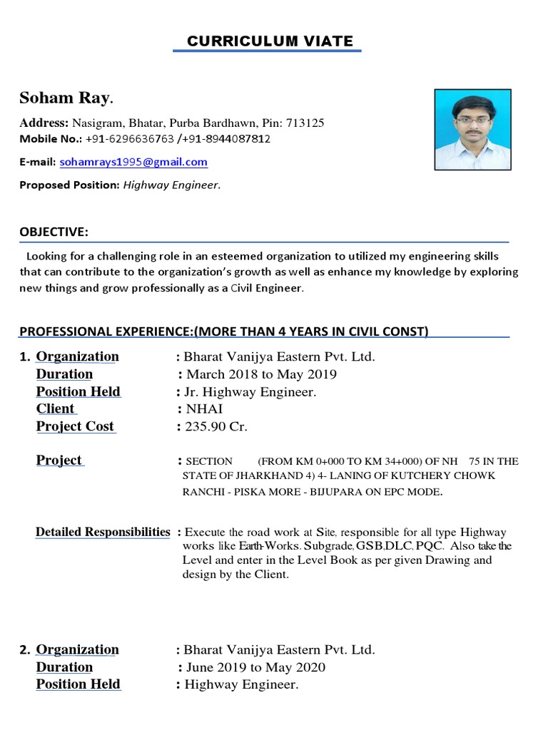 CURRICULUM VIATE - Docx Soham Ray - Copy - Docx New | PDF