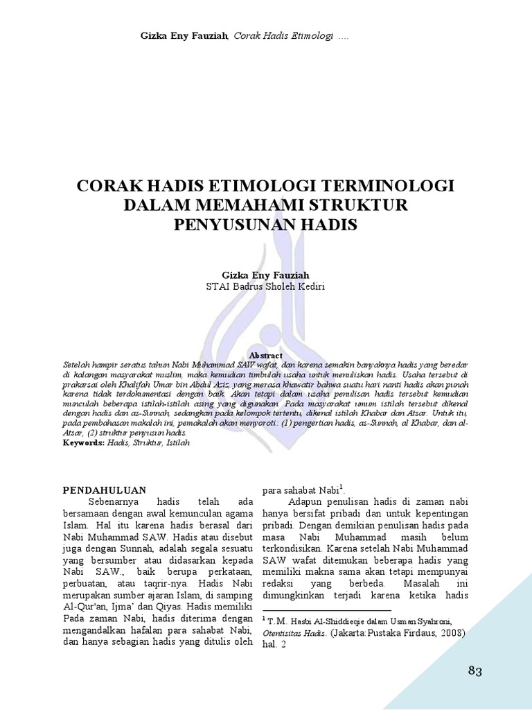 Corak Hadis Etimologi Terminologi Dalam Memahami Struktur Penyusunan ...