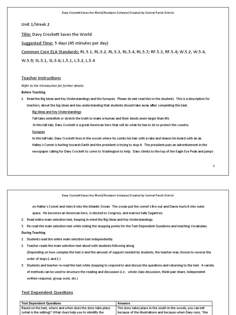 5.davy Crockett Saves The World - Lesson - Basal | PDF | Communication ...