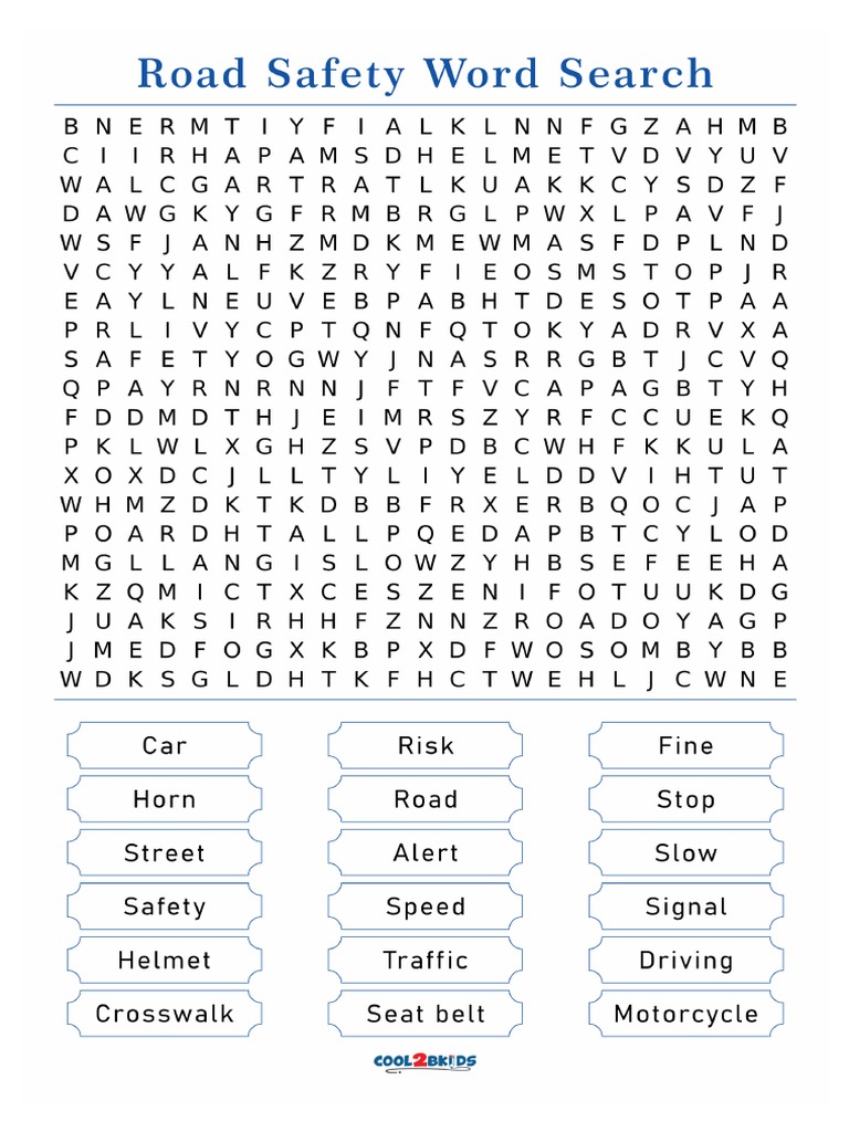 Road Safety Word Search | PDF