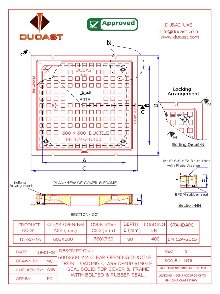 Technical Drawing and Specifications for a 600mm x 600mm Ductile Iron ...