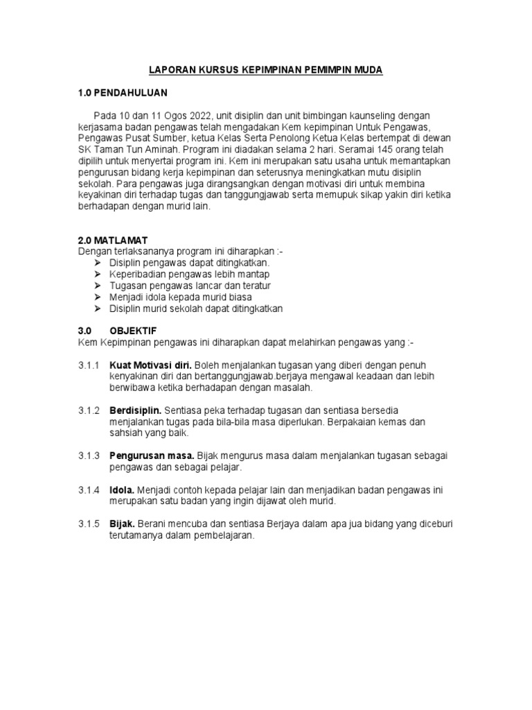 Laporan Kem Kepimpinan Pengawas Dan Ketua Kelas | PDF | Karier & Perkembangan | Pengembangan Diri