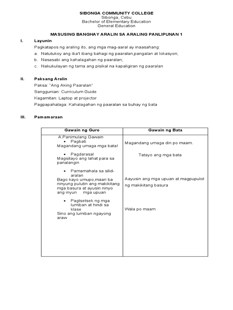 Aral. Pan. Lesson Plan | PDF