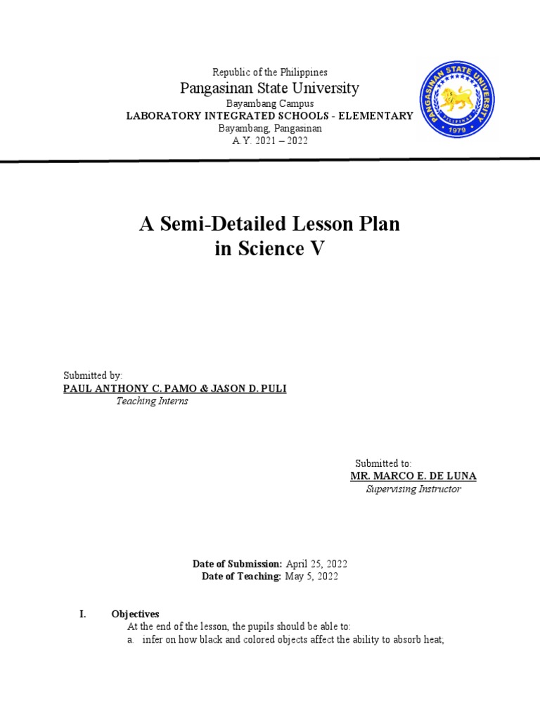 Science V Lesson Plan on Light and Heat | PDF | Reflection (Physics ...