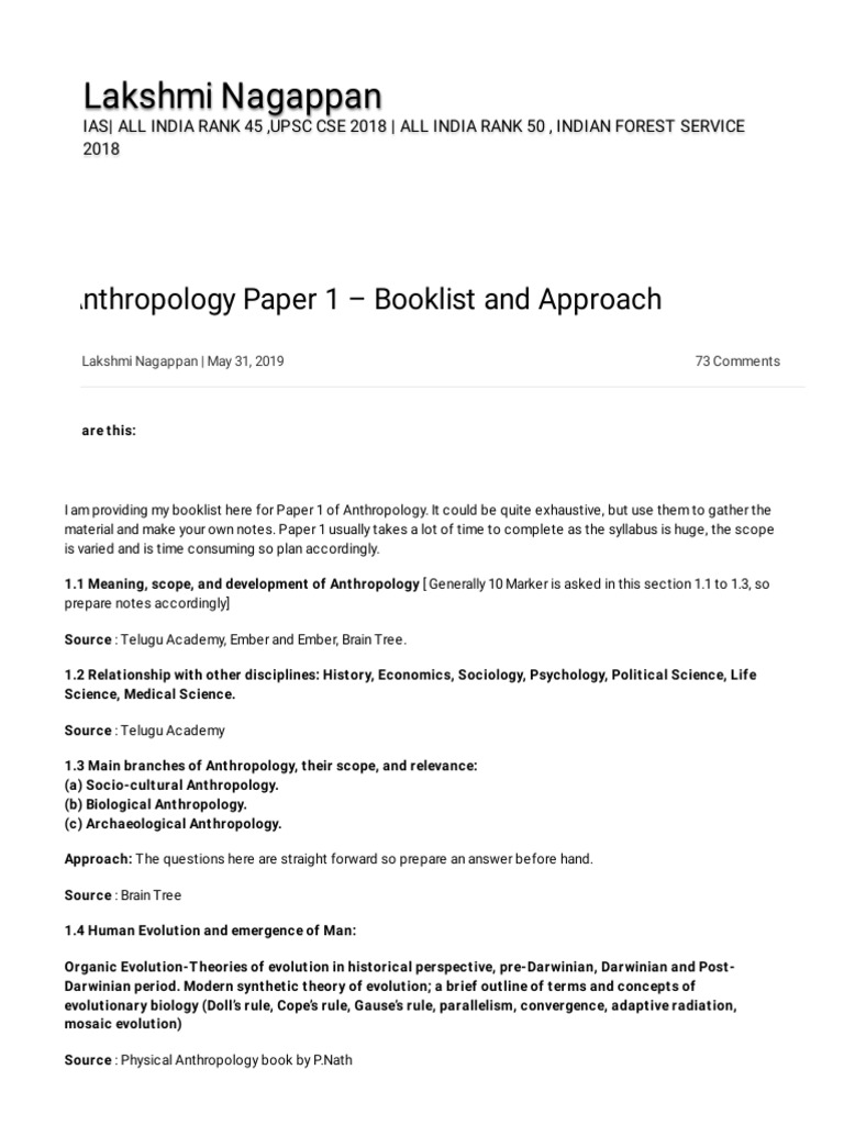 Anthropology Paper 1: Booklist & Strategy | PDF | Homo
