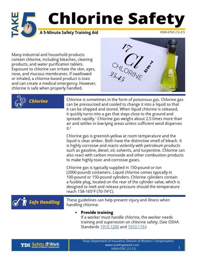 Chlorine Safety: A 5-Minute Safety Training Aid | PDF | Chlorine | Valve