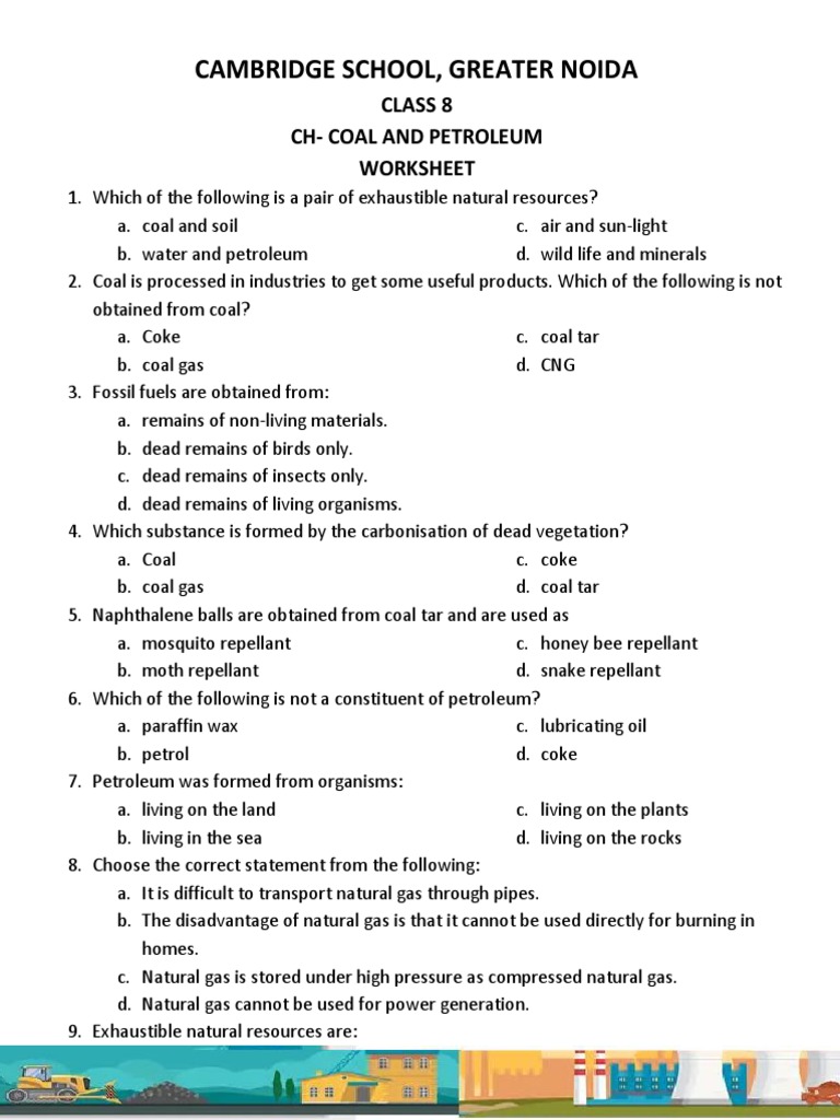 Cambridge School, Greater Noida: Class 8 Ch-Coal and Petroleum Worksheet | PDF | Coal | Petroleum