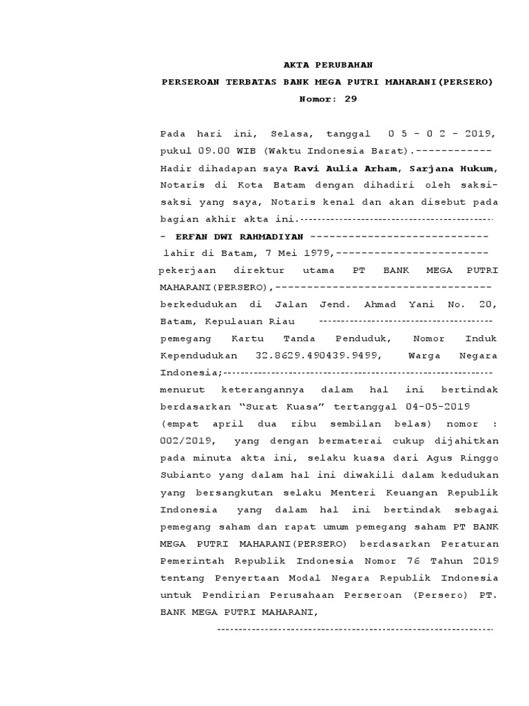 Akta Pendirian Bank Mega | PDF