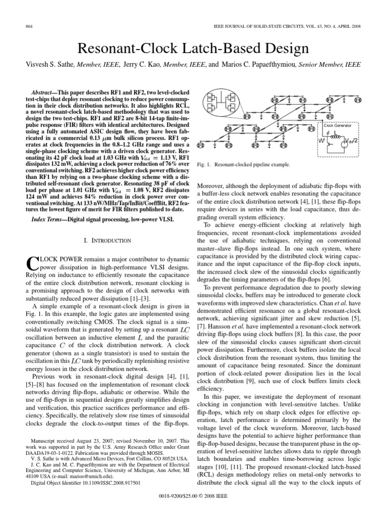 Resonant Clock Latch Based Design | PDF | Resonance | Inductor