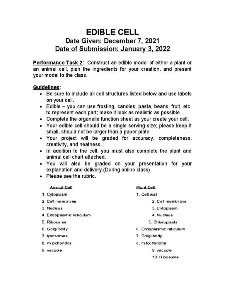 Edible Cell Model Project Guide | PDF | Cell (Biology)