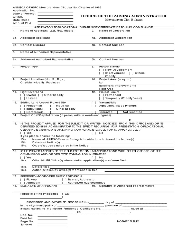 Locational Clearance Application Form | PDF | Civil Law (Common Law) | Justice