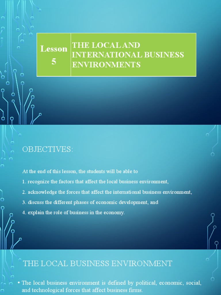 Lesson 5: The Local and International Business Environments | PDF