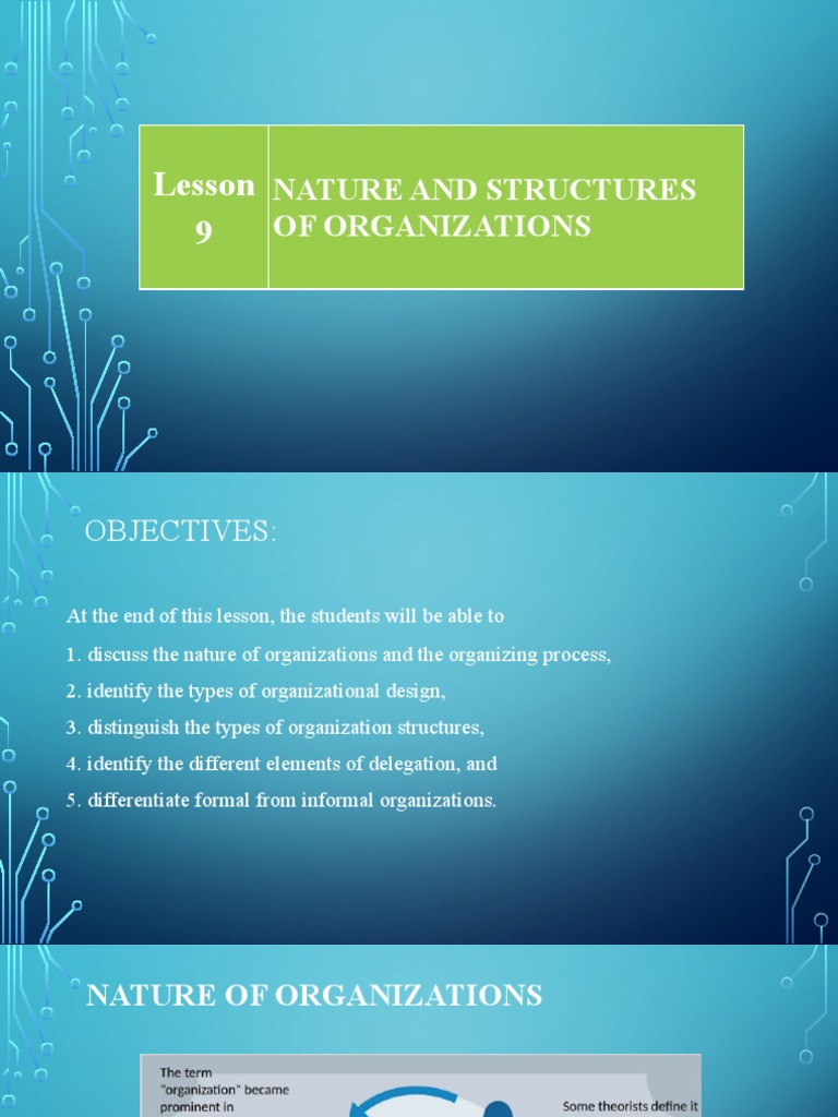 Lesson 9: Nature and Structures of Organizations | PDF