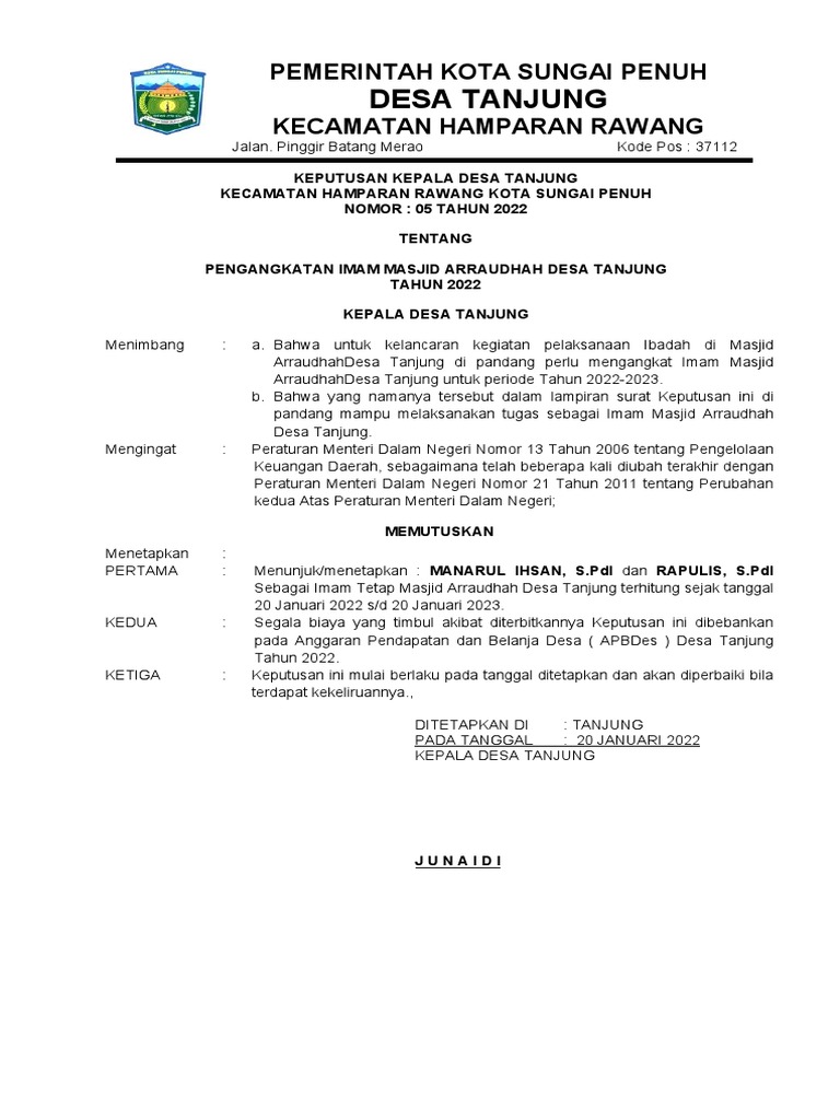 SK Imam Masjid Arraudhah | PDF