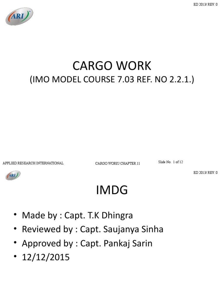 IMDG Code Classification and Cargo Work Slides | PDF | Dangerous Goods ...
