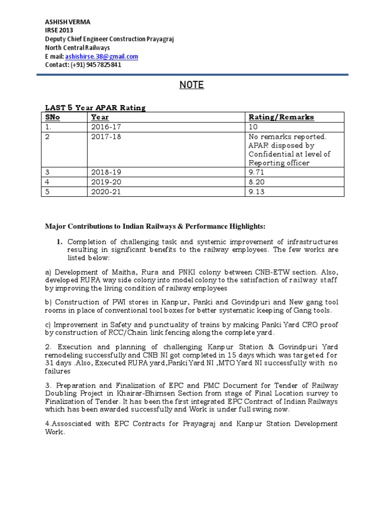 Last 5 Year Apar Rating Sno Year Rating/Remarks | PDF | Economies ...